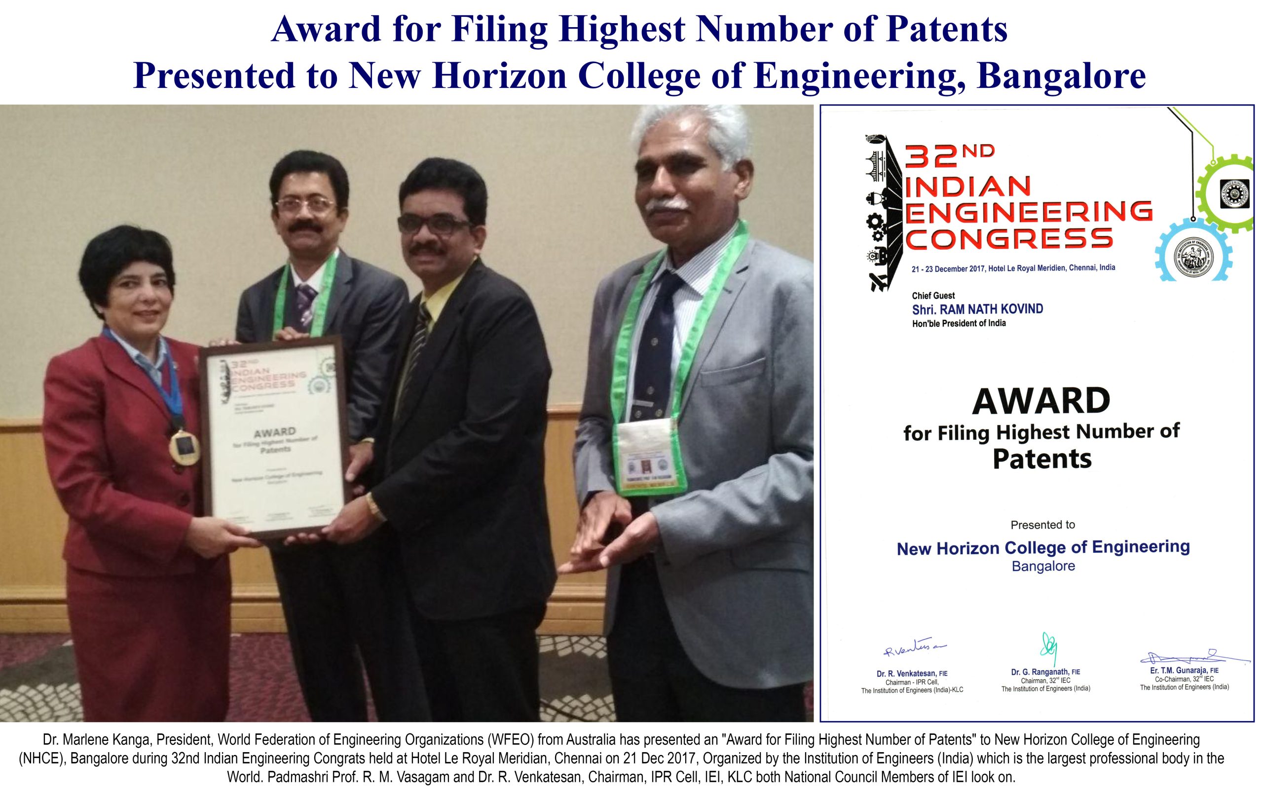 Award for Filing Highest Number of Patents Presented to New Horizon ...
